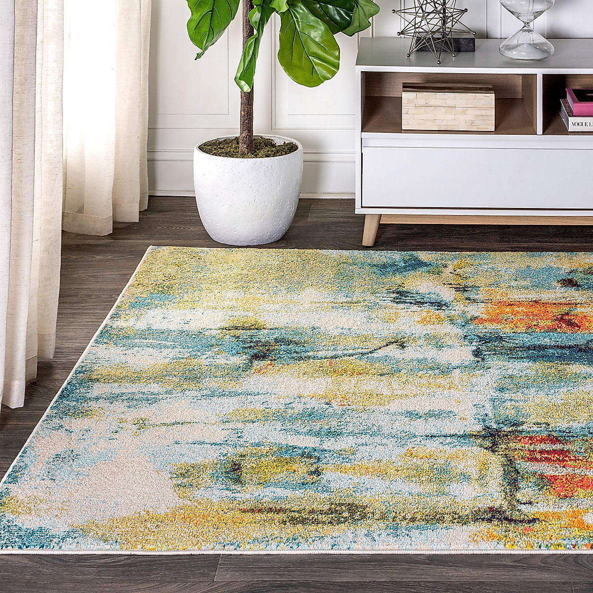 JONATHAN Y CTP100A-8 Contemporary POP Modern Abstract Waterfall Blue/Cream 8 ft. x 10 ft. Area-Rug, Bohemian, Easy-Cleaning, for Bedroom, Kitchen, Living Room, Non Shedding