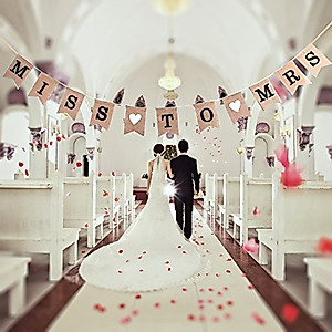 Junxia Miss to Mrs Wedding or Party Natural Burlap Banner Decoration