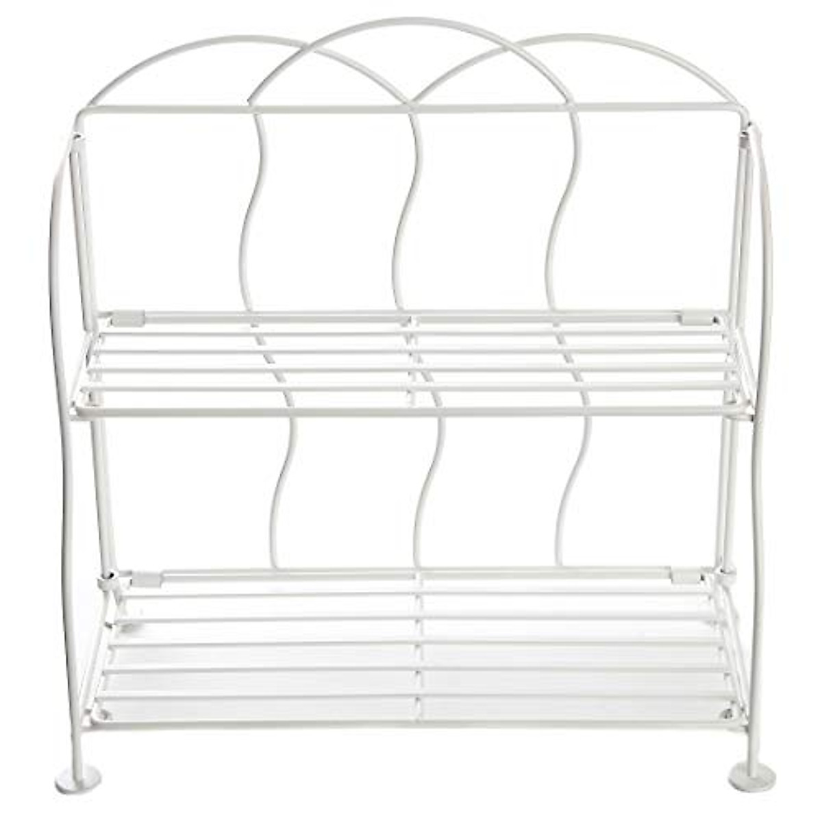 Lily's Home Metal Countertop Wire Shelf Rack, Great for Household Items, Kitchen Organizer, Bathroom Storage and More. Foldable. White (2-Tier)