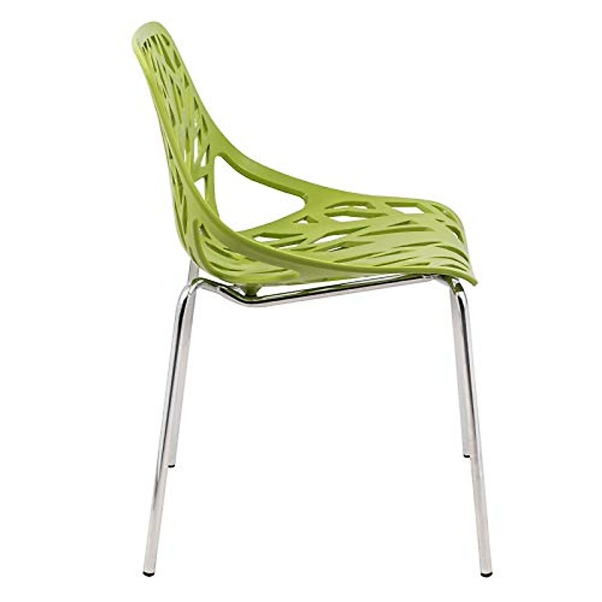LeisureMod Modern Asbury Dining Chair with Chromed Leg, Set of 2, Green