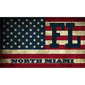 (x3) 2x3 inch Stickers | Reflective North Miami FL Florida Miami-Dade County Vintage US Flag Sticker Graphic - Construction Toolbox, Hardhat, Lunchbox, Helmet, Mechanic, Luggage