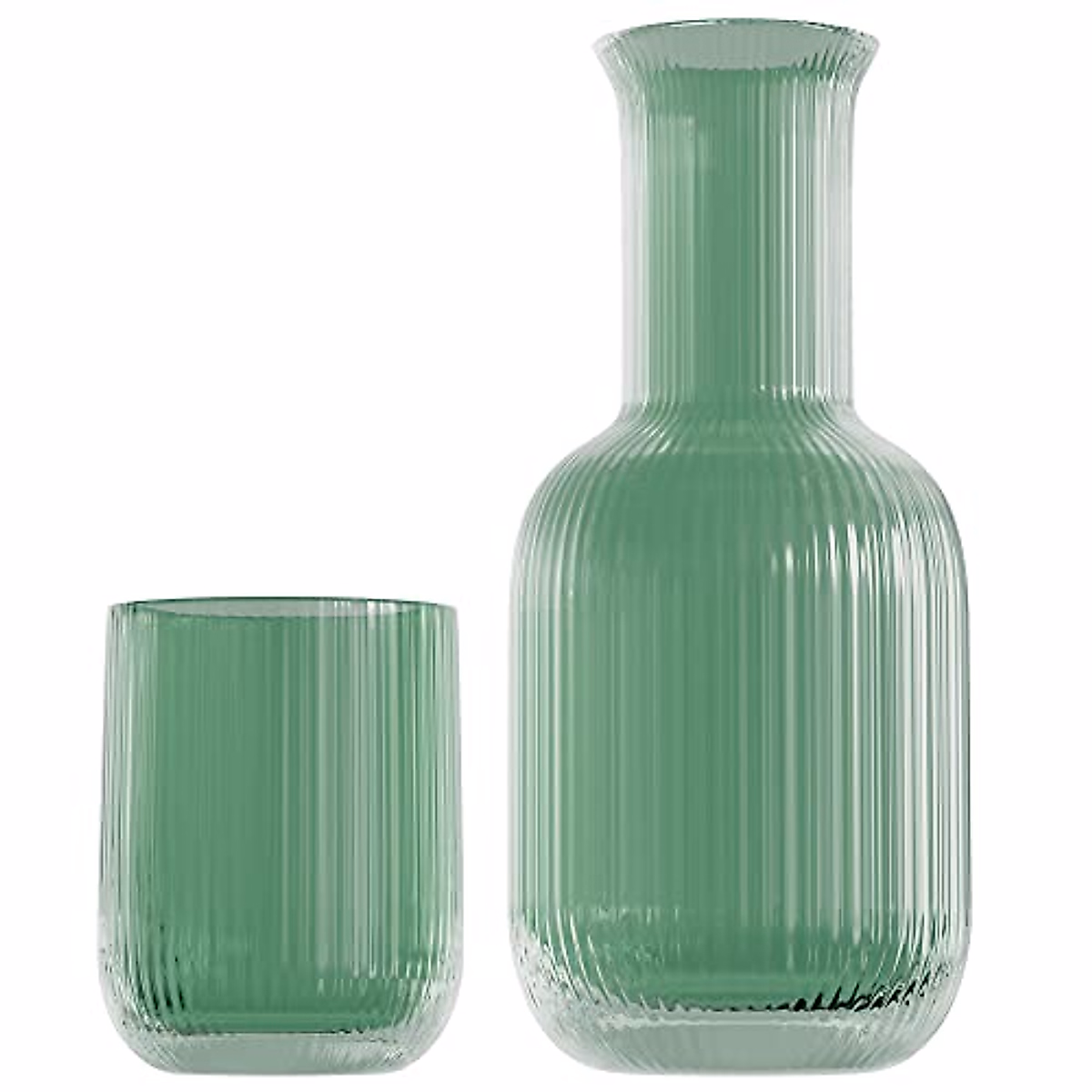 American Atelier Bedside Water Carafe with Tumbler | 28-Ounce Pitcher and Matching Drinking Glass | Use Cup as a Lid for Carafe | For Guest Room, Nightstand, Office, or Gift (Green)