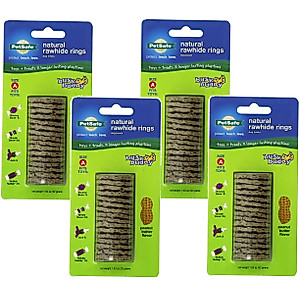 PetSafe (4 Pack) Busy Buddy Refill Ring Dog Treats for select Busy Buddy Dog Toys, Peanut Butter Flavored Natural Rawhide, Size A