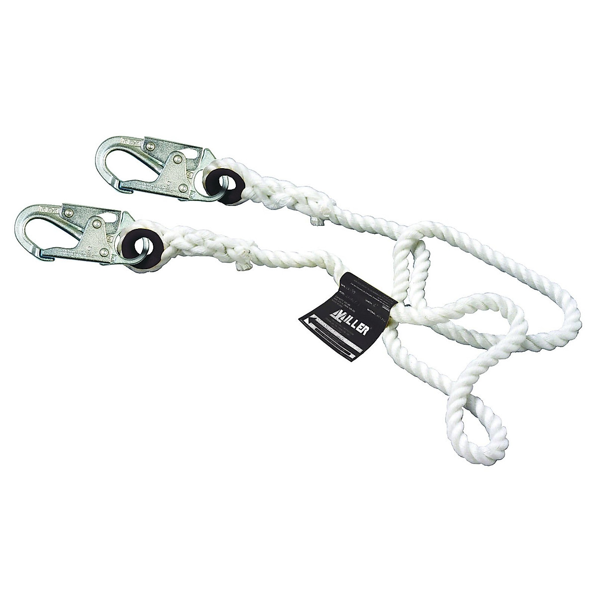 Miller by Honeywell 201RLS-2-Z7/20FTWH Rope Lanyard with 20' length, 2 locking snap hooks, 5/8"" nylon