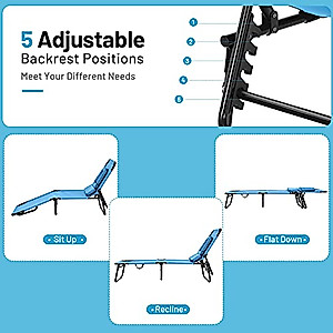 Tangkula Folding Chaise Lounge Chair with Hole for Face, Outdoor 5-Position Adjustable Reclining Beach Sunbathing Chair, Portable Face Down Tanning Chair for Patio Backyard Poolside Beach (1, Blue)