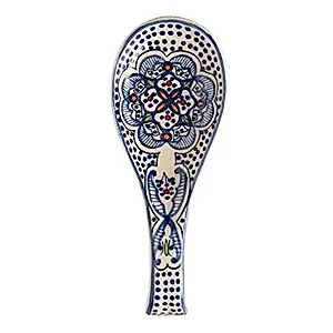 Quadow Spoon Holder/ Spoon Rest Ceramic Blue and White Hand Crafted and Hand Painted Northern African Design