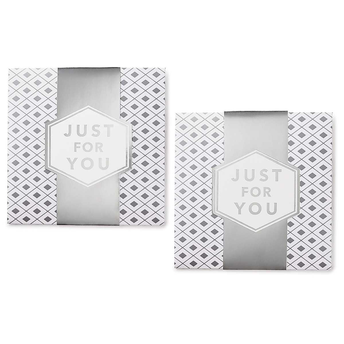 Hallmark 10" Large Gift Boxes with Wrap Bands (2-Pack: Silver and White, "Just For You") for Weddings, Graduations, Christmas, Valentine's Day, Birthdays