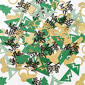 BeYumi Camp Bachelorette Table Confetti - 300Pcs Camping Table Confetti Decorations Table Gold Glitter Diamond Ring Miss to Mrs Mountain Tent Paper Confetti Decor for Hiking Engagement Party Supplies