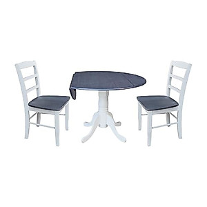 IC International Concepts 42" Dual Drop Leaf Dining 2 Table and chairs, Onesize, White/Heather Gray
