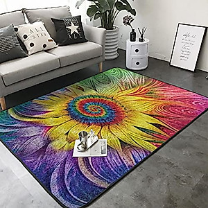 Hippie Sunflower Area Rug for Living Dinning Room Bedroom Kitchen, Nursery Rug Floor Carpet Yoga Mat