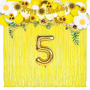 Yellow Streamers Party Backdrop - GREATRIL Foil Fringe for Sunflower/Bee/Pineapple/Lemon/Truck/Race Birthday Party Decoration - 3.2ft X 8.2ft - 2 Packs