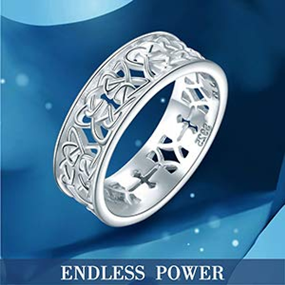 DAOCHONG Nickel-Free 925 Sterling Silver Good Luck Irish Love Trinity Woven Celtic Knot Band Ring for Women, Size 5 6 7 8 9 10 11 (9.5)