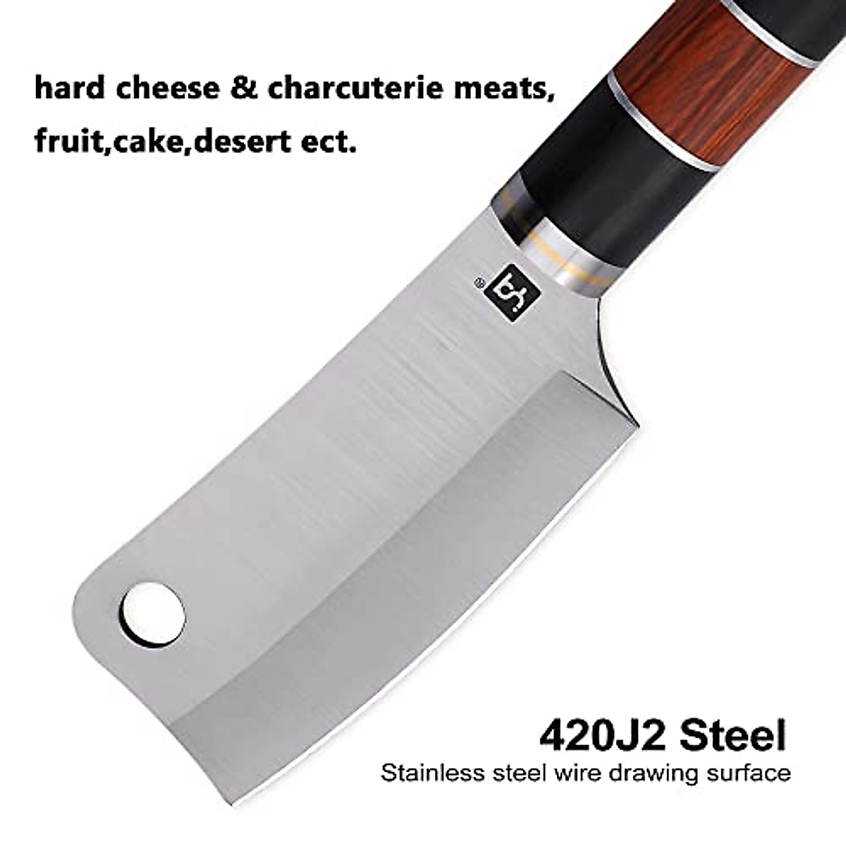 YQ Premium Cheese Knife for Charcuterie Boards,Multipurpose Cheese Cutter Cheese Cleaver,Hard Cheese Cutting Knife,3.2" Colorful Wooden Handle,Gift Box