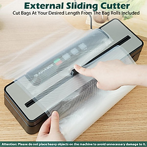 ADVENOR Vacuum Sealer Machine with Cutter Widened Double Sealing Strips and Bag Storage, 85Kpa Dry Moist Food Modes Upgraded Locking Design Includes 2 Bag Rolls 8.6"x16'and 11"x16'