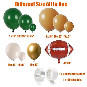 OOPAT Football Balloon Garland Kit 151pcs Balloons for American Football Boys Sports Rugby Baby Shower First Down Birthday The Big Game Football Party Decorations (Green Brown)