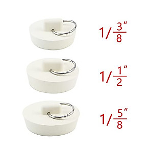 T Tulead 3PCS White Bath Plugs Rubber Drain Plugs Kitchen Drain Stopper Launry Sink Stopper Plug 1-3/8", 1-1/2", 1-5/8"