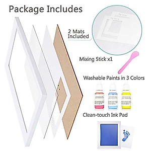 NWK DIY Family Photo + Family Hand/Footprints Kit with 10 X 17inch Elegant White Wood Picture Frame, Non-Toxic Watercolor Paints, Baby Shower Adoption Father's Day Gift for New Mom Dad (with Ink pad)