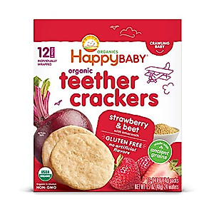 Happy Baby Organic Strawberry & Beet Teether Crackers 12 Count, 1.7 OZ