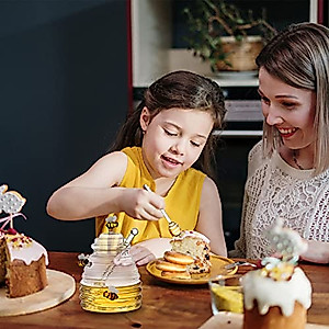 MuginoHo Honey Jar with Dipper and Lid Glass Honey Pot Container Dispenser for Home Kitchen Store Honey and Syrup, Unique Beehive Shape Honeypot