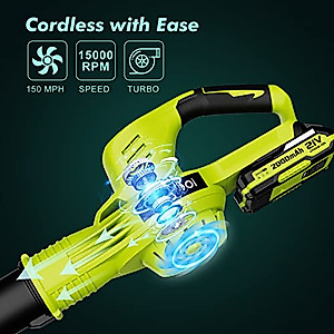 Cordless Leaf Blower - Electric Leaf Blower Cordless with 2 Batteries and Charger - 2 Speed Mode - 21V Battery Powered Leaf Blowers for Lawn Care, Patio, Blowing Leaves and Snow
