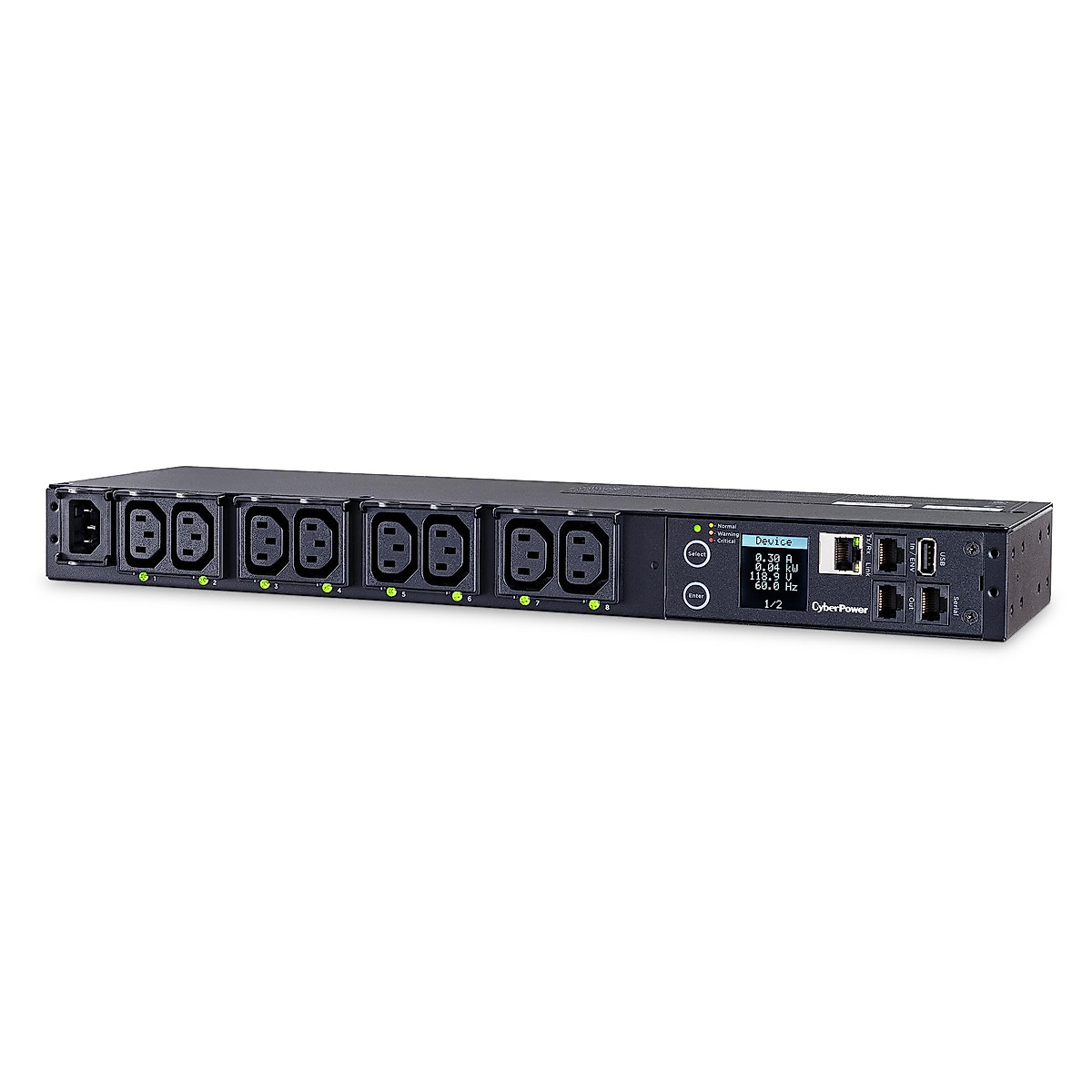 CyberPower PDU41004 Switched PDU, 100-240V/12A, (Derated to 12A UL /10A CE), 8 Outlets (C13), Input (C14) 10 ft. Cord, 1U Rackmount, 3 Year Warranty - Black