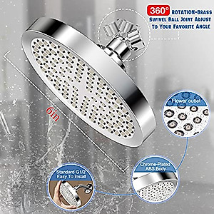 BANSA ROSE Shower Head, High Pressure Shower Heads Chrome Plated Exterior with Adjustable Ball Joint Rain Shower Head for Bathroom Luxury Shower-6 Inch(2.5 GPM)