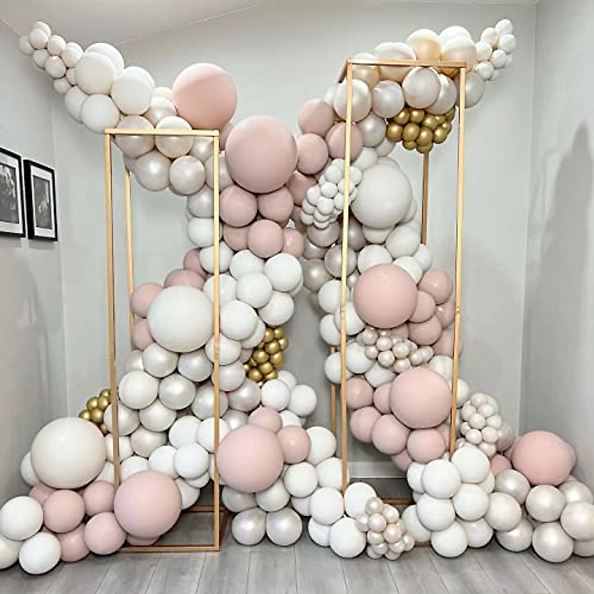 Berichest Double-Stuffed Dusty Pink and Pearl Ivory White Balloon Garland Arch Kit, Metallic Golden Balloons for Baby Shower Birthday Bridal Engagement Anniversary Party Backdrop Decoration