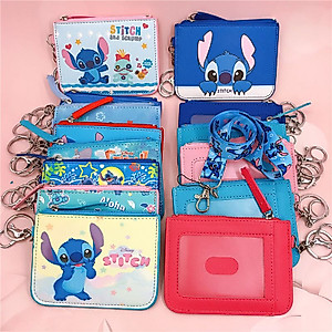 Zip ID Case Card Holder for Women Lanyard Pouch Coin Purse Wallets Purse with Id Window Key Chain