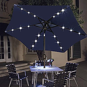 Blissun 7.5 ft Solar Umbrella 18 LED Lighted Patio Umbrella Table Market Umbrella with Tilt and Crank Outdoor Umbrella for Garden, Deck, Backyard, Pool and Beach (Navy Blue)