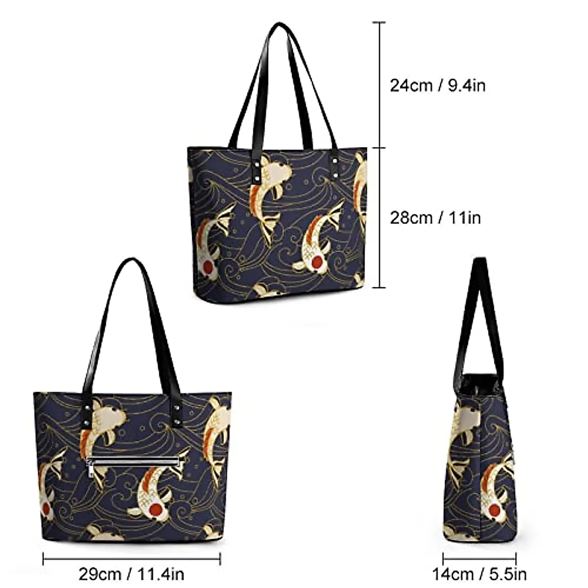Womens Handbag Fish And Waves Leather Tote Bag Top Handle Satchel Bags For Lady