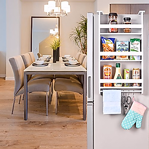 Rack Fridge Wood Organizer Refrigerator Side Storage Rack Paper Towel Holder, Rustproof Spice Jars Rack Kitchen Storage Wrap Rack Organizer Refrigerator Shelf Storage Adjustable Cabinet Door Mount
