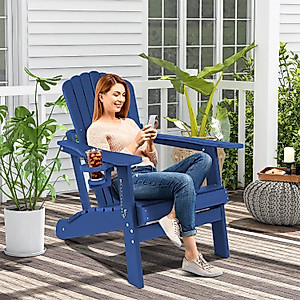 Mguio Folding Adirondack Chair, Fire Pit Chairs, Plastic Adirondack Chairs Weather Resistant with Cup Holder, Composite Adirondack Chairs, HDPE Adirondack Chair Outdoor