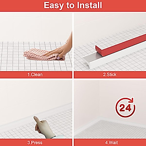 Shower Threshold Water Dam Barrier - Jobon Self-Adhesive Silicone Collapsible Shower Water Splash Guard for Kitchen Sink Bathroom Shower Bathtub (White, 98 Inch/2.5M)