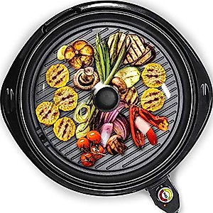 Elite Gourmet EMG-980BSC Large Indoor Electric Round Nonstick Grill Cool Touch Fast Heat Up Ideal Low-Fat Meals Easy to Clean Design Dishwasher Safe Includes Glass Lid, Black
