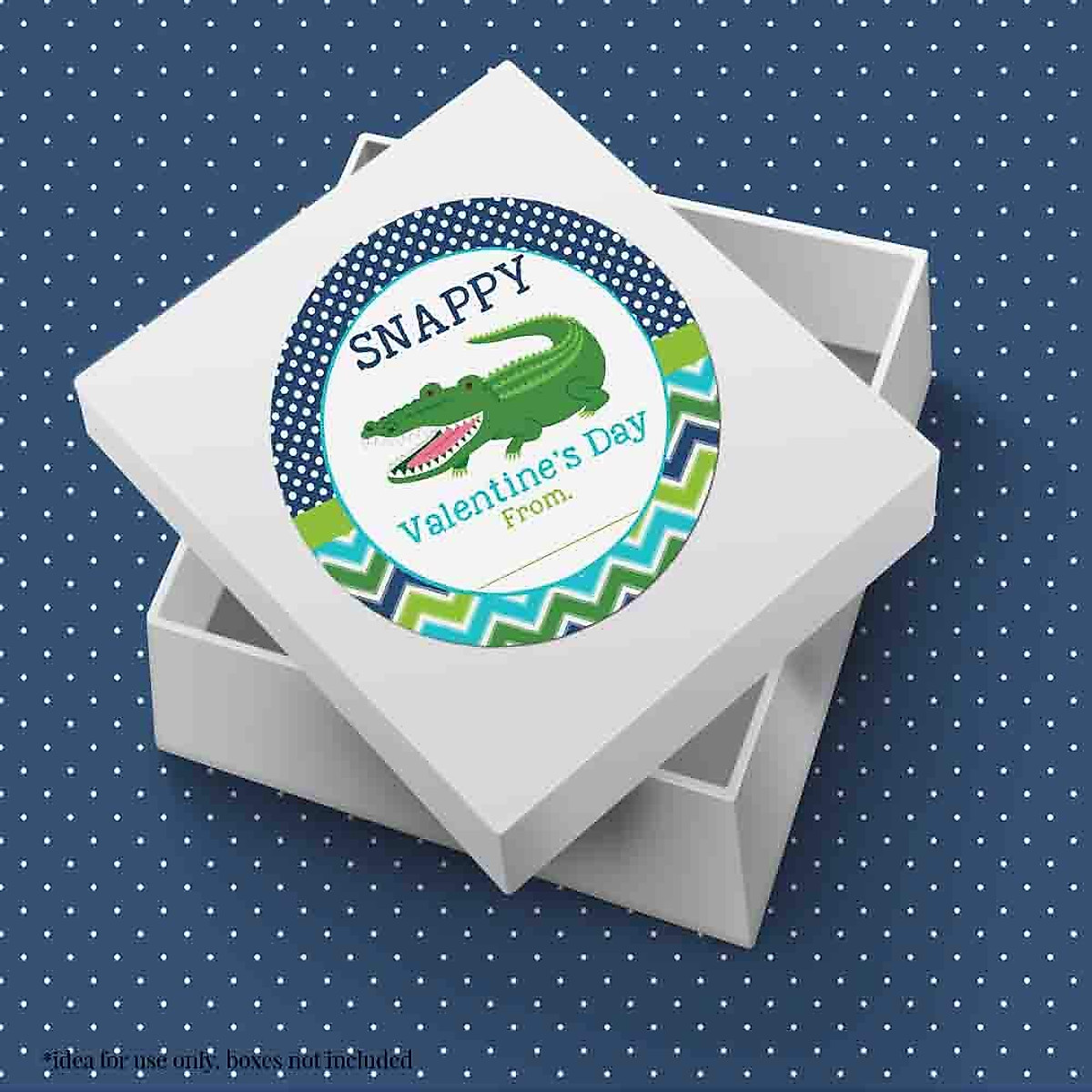 Snappy Alligator Valentine Party Favor Sticker Labels for Boys, 40 2" Party Circle Stickers by AmandaCreation, Great for Classroom Valentines, Envelope Seals, Gifts & Treats