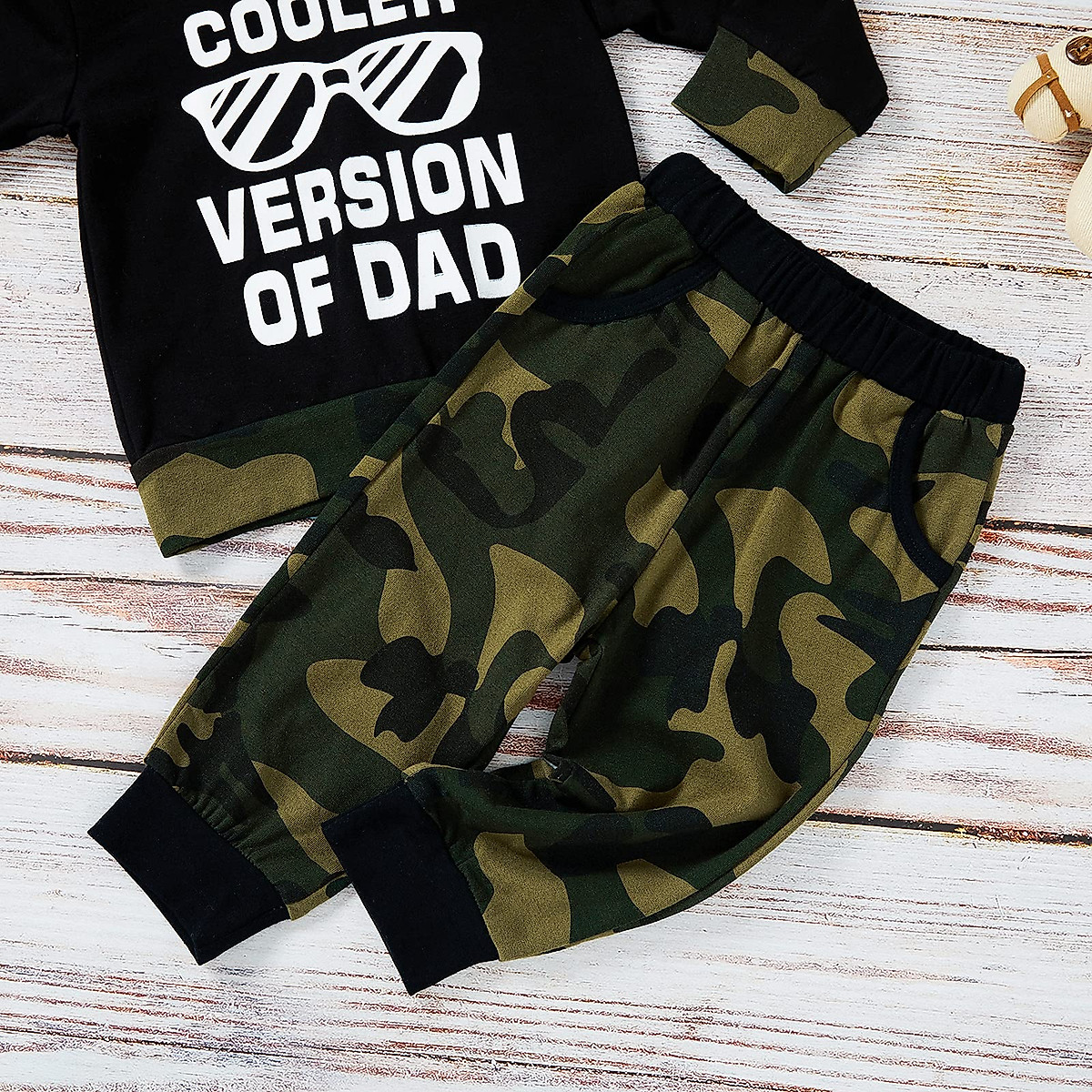 Viworld Baby Boy Pant Outfits Cooler Version of Dad Hoodie Camouflage Pants 2Pcs Casual Clothes(Black,18-24M)