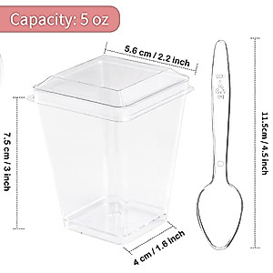 Zezzxu 50 Pack 5 oz Dessert Cups with Lids and Spoons, Plastic Parfait Cups with Lids Clear Mini Dessert Cups with Spoons for Party Appetizers Yogurt Fruit Trifle Mousse Pudding