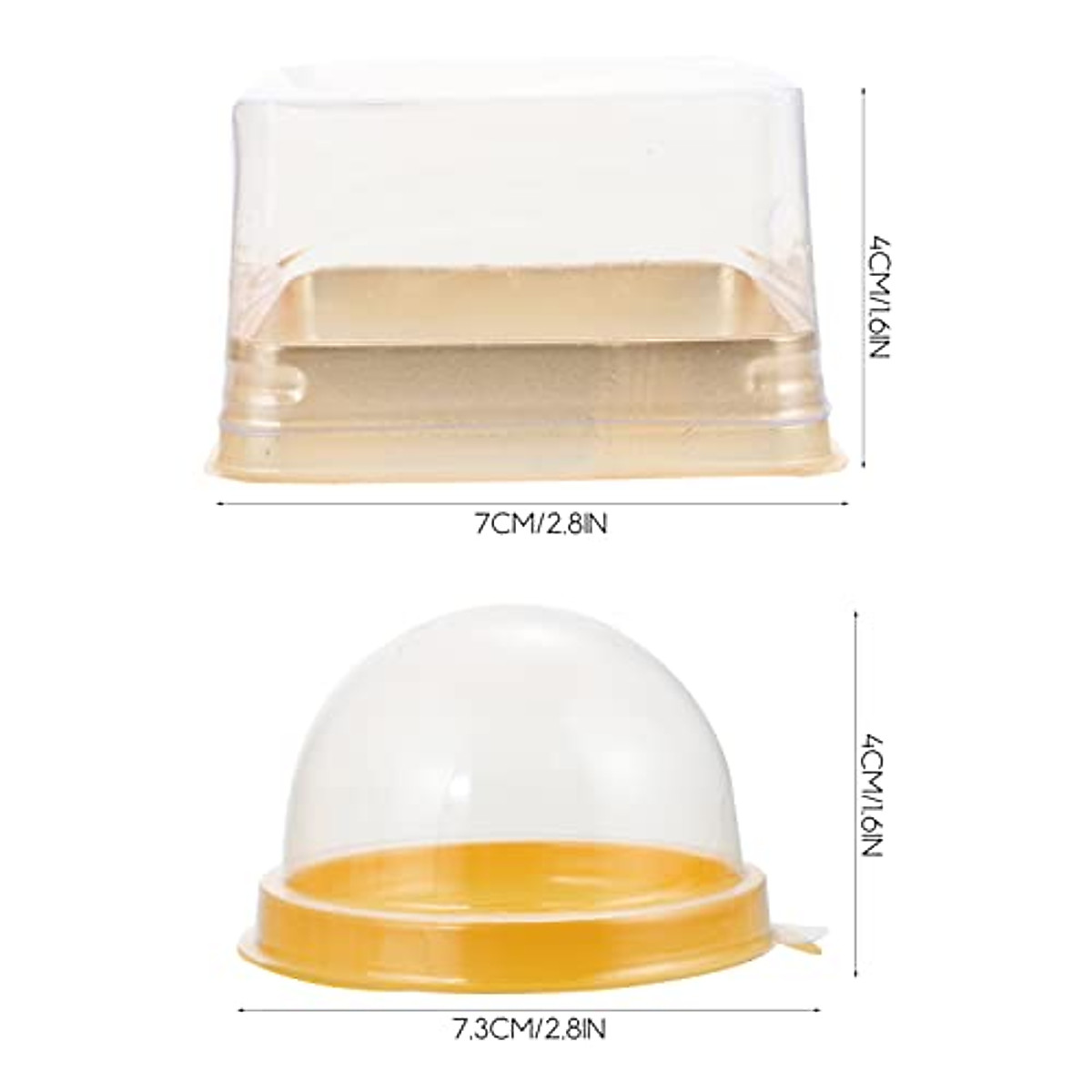 GANAZONO 100pcs Mini Moon Cake Boxes Clear Plastic Square Round Cupcake Boxes Dome Cake Container Bakery Carrier for Muffins Dessert Golden