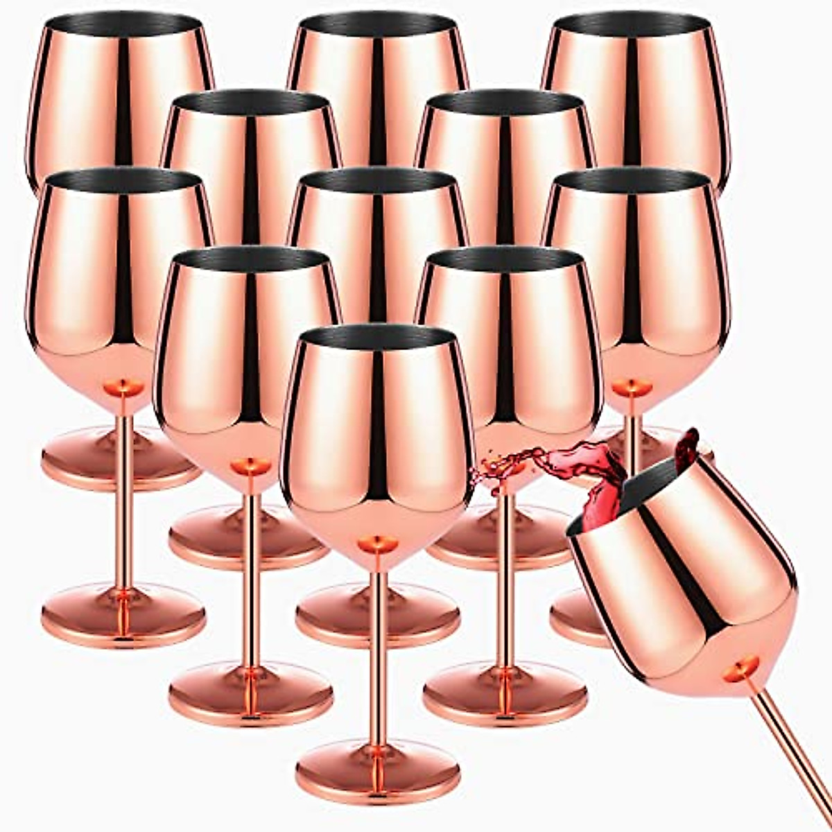 12 Pack Stainless Steel Wine Glass 18 oz Unbreakable Stemmed Wine Glass Rose Gold Wine Glasses Portable Steel Wine Glass Wine Goblets Metal Drinkware for Champagne Cocktail Pool Wedding Party Camping