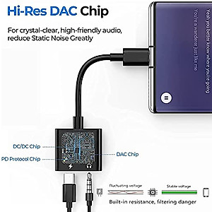 USB C to 3.5mm Headphone and Charger Adapter,2 in 1 USB C to Aux Audio Jack with PD Fast Charging Dongle Cable Cord,Compatible with Galaxy S22/S21/S20/S20+ Ultra,Note 20/10,Pixel 6/5/4/3 XL(Black)