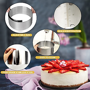DOERDO 6-12 Inch Adjustable Circle Cookie Cutter, Cake Mold Ring for Baking, Round cake cutter Mousse Layered Cake Mold Baking Ring