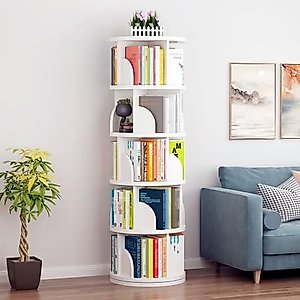 Nisorpa 5 Tier Rotating Bookshelf, 360° Revolving Bookcase Rotating Stackable Shelves Floor-Standing Storage Display Rack Used in Bedrooms Living Rooms Study Office (63"x18"x18")