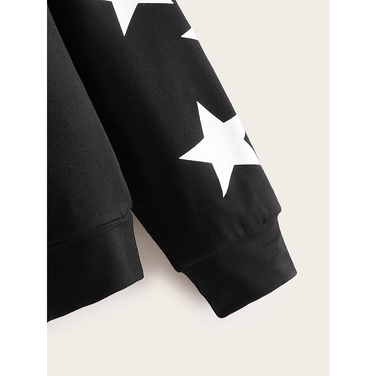 SweatyRocks Women's Long Sleeve Sweatshirt Star Graphic Print Pullover Shirt Top Black Large