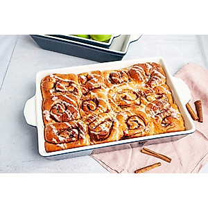 Kook Ceramic Bakeware Set, Rectangular Baking Dishes, For Casseroles, Lasagna, Cake, Small, Medium & Large Pans, Microwave & Dishwasher Safe, Set of 3 (Navy)