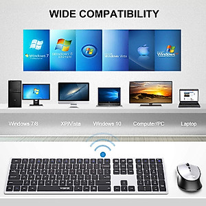 Wireless Keyboard and Mouse Combo, WisFox 2.4G Full-Size Slim Thin Wireless Keyboard Mouse for Windows, Computer, Desktop, PC, Laptop Mac (Silver and White)