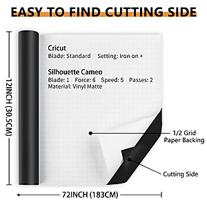 Lya Vinyl Matte Black Permanent Vinyl, 12" x 6 FT Vinyl for Cricut Matte Black Adhesive Vinyl Roll for Cricut, Silhouette, Mug, Cup, Window & Home Decal