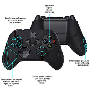 eXtremeRate PlayVital Samurai Edition Black Anti-Slip Controller Grip Silicone Skin for Xbox Core Wireless Controller, Ergonomic Protective Case Cover for Xbox Series S/X Controller w/Thumb Grips