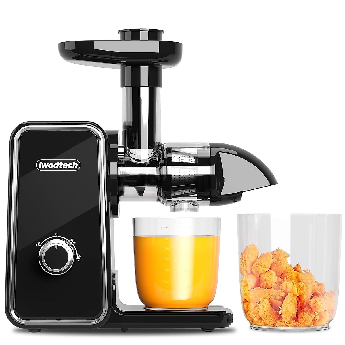 IWODTECH Juicer Machine, Cold Press Juicer with 2 Speed Modes, Slow Masticating Juicer Vegetable and Fruit, Celery Juicer, BPA-Free, Easy to Clean, Black