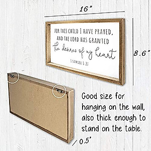 Vilight Wood Nursery Wall Decor for Girl and Boy - New Mom Gifts Framed Rustic Signs for Kids - For This Child, I Have Prayed - 16x8.6 Inches