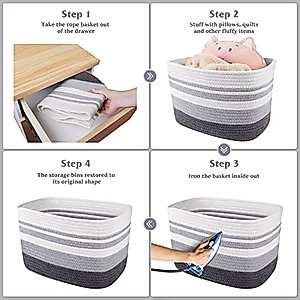 WISELIFE Storage Basket 3 Pack, Laundry Basket, Blanket Basket, Cotton Rope Basket and Woven Baskets for Organizing, toy storage for Living room, laundry room, Bedroom, Nursery, Grey